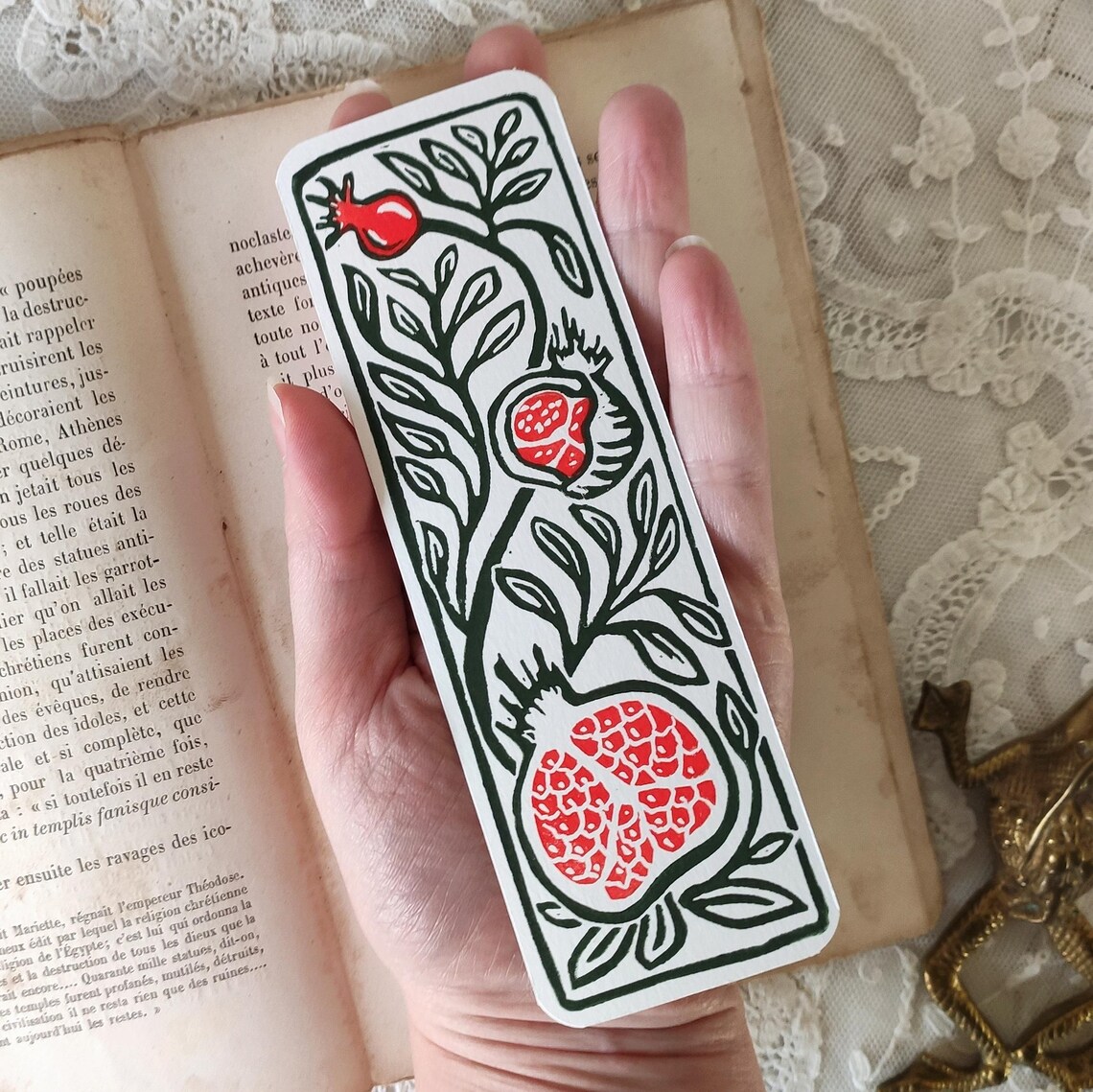 2x Bookmarks "pomegranate and Grapes" Linocut Floral Print William ...