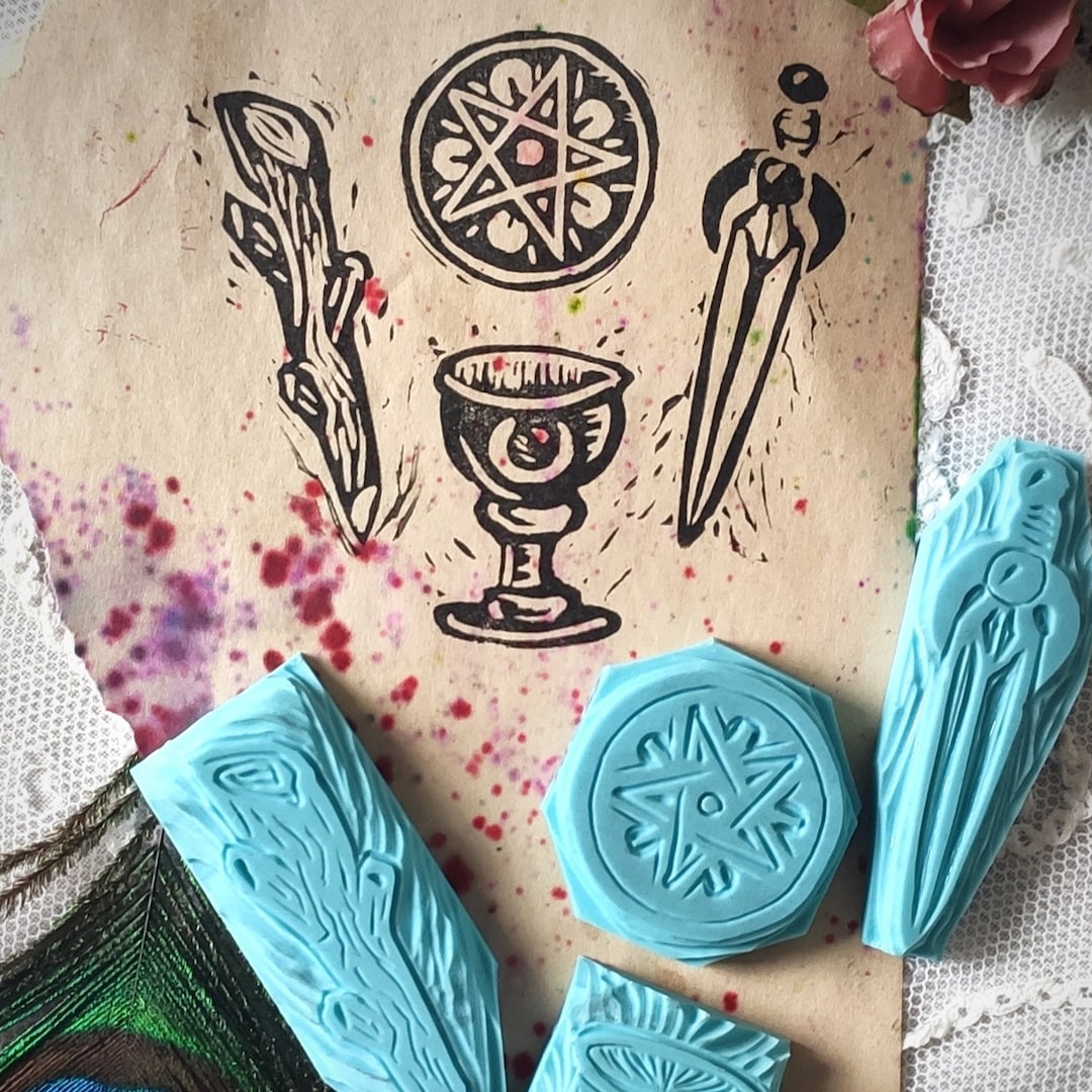 4 Stamps Bundle Tarot Handmade Linocut Cabinet of Curiosity Ink Stamp ...