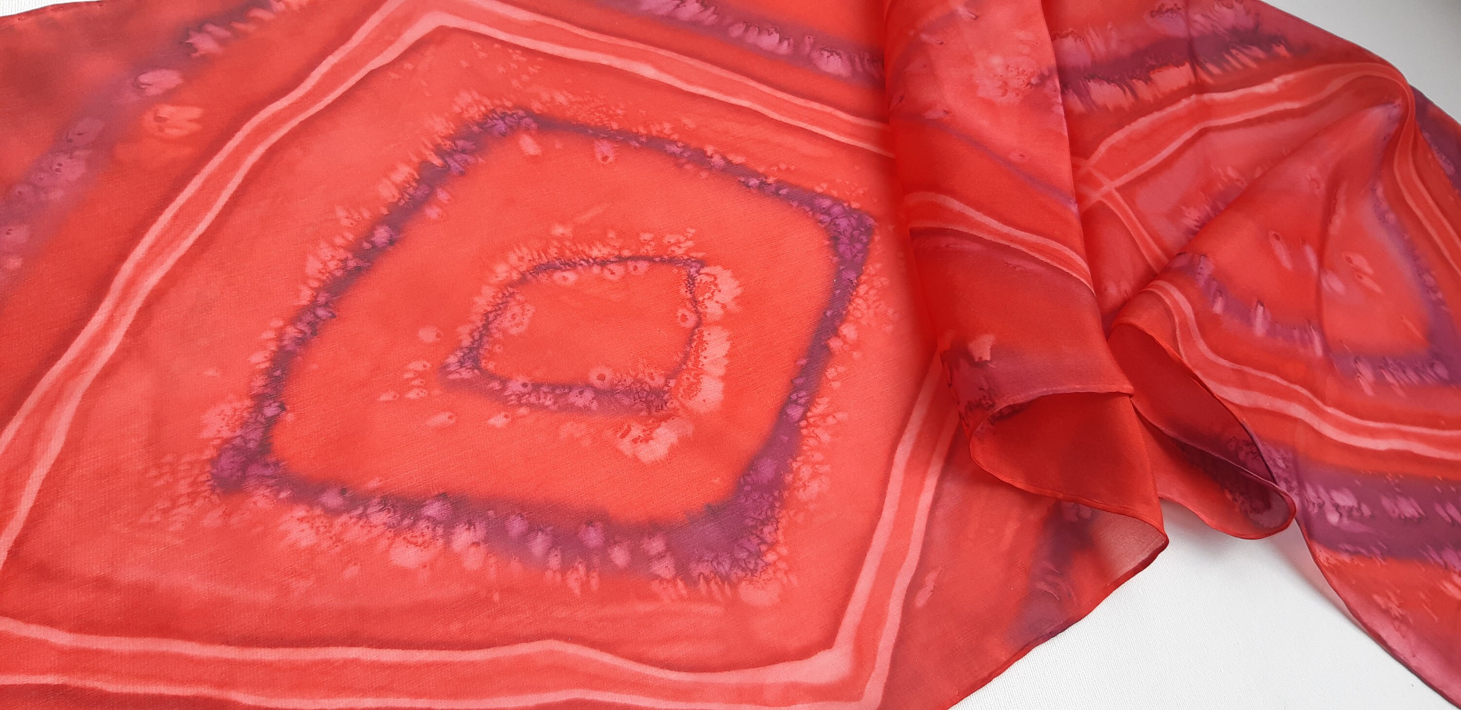 Red Hand Painted Silk Scarf for Ladies. Red, Plum, Burgundy. 14 X 51 in ...