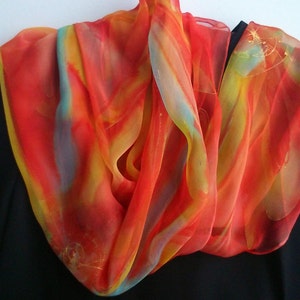 Red Hand Painted Chiffon Scarf for Ladies. Ray of Sunshine Abstract ...