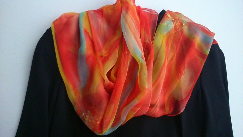 Red Hand Painted Chiffon Scarf for Ladies. Ray of Sunshine Abstract ...