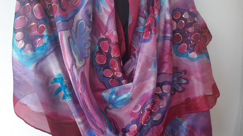 Grapes Hand Painted Silk Scarf for Ladies. Silk Art. Fruit Scarf ...