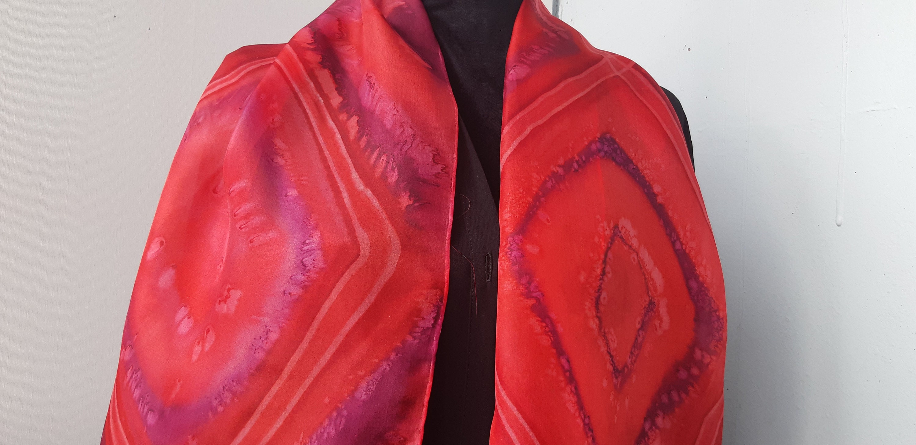 Red Hand Painted Silk Scarf for Ladies. Red, Plum, Burgundy. 14 X 51 in ...