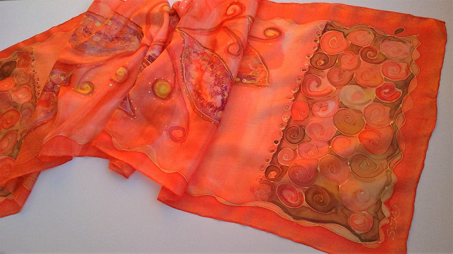 Orange Hand Painted Fashion Silk Scarf for Ladies. Orange - Etsy