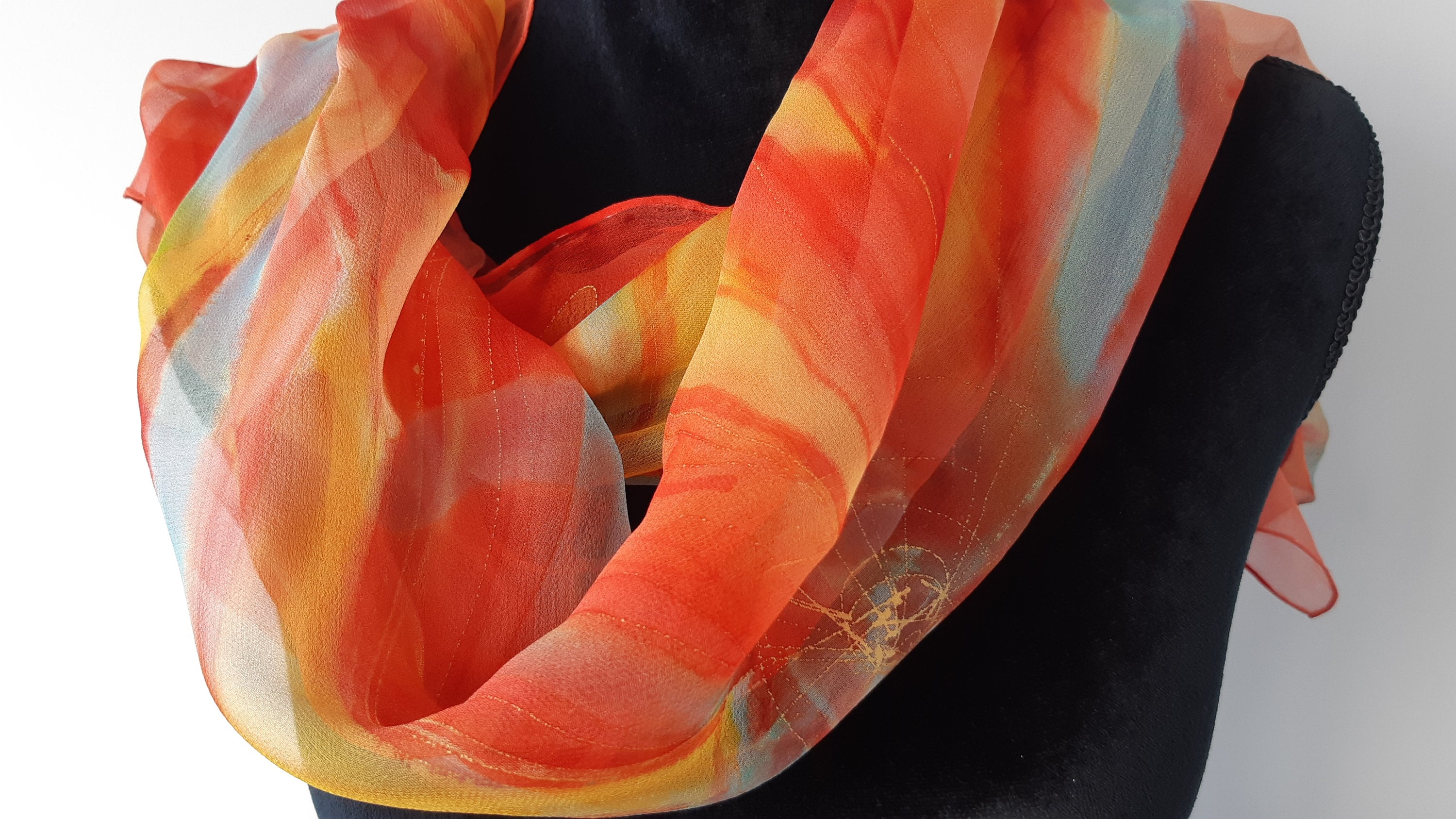 Red Hand Painted Chiffon Scarf for Ladies. Ray of Sunshine Abstract ...