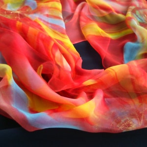 Red Hand Painted Chiffon Scarf for Ladies. Ray of Sunshine Abstract ...
