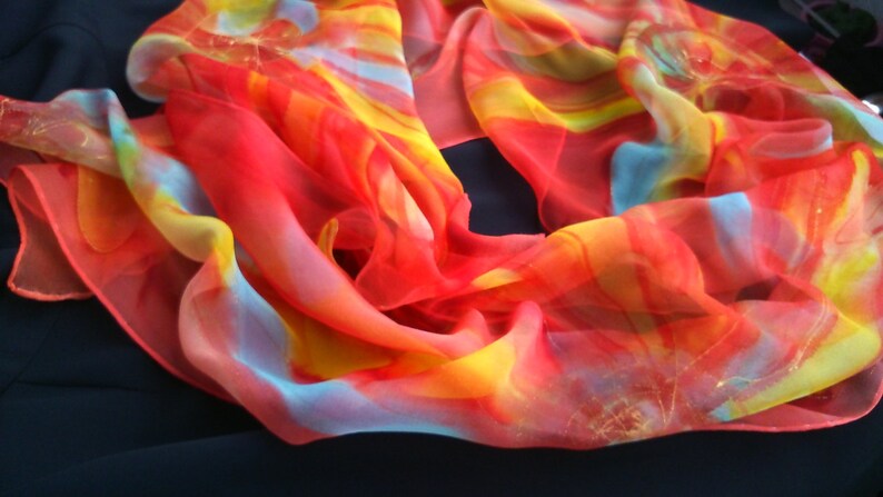 Red Hand Painted Chiffon Scarf for Ladies. Ray of Sunshine Abstract ...