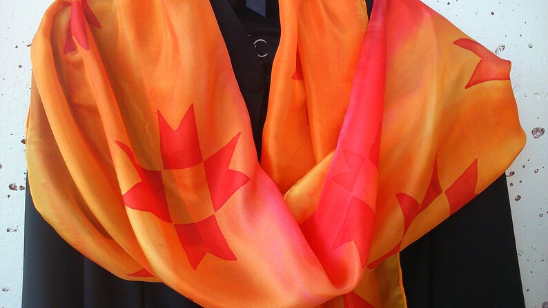 Red Hand Painted Silk Scarf. Star Design in Red Terracota - Etsy