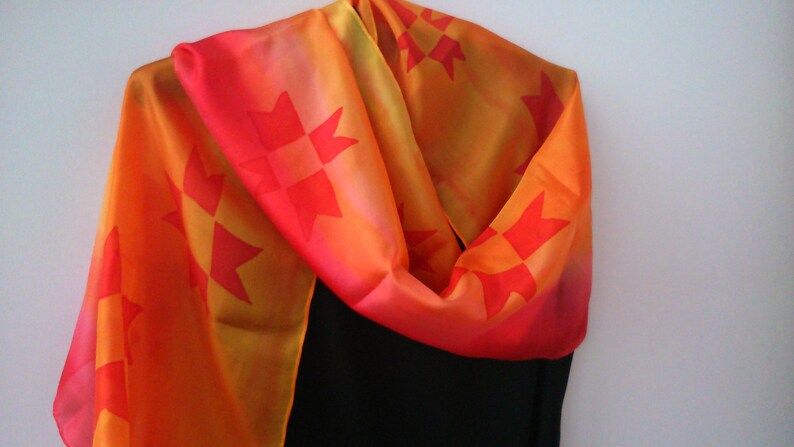 Red Hand Painted Silk Scarf. Star Design in Red Terracota - Etsy