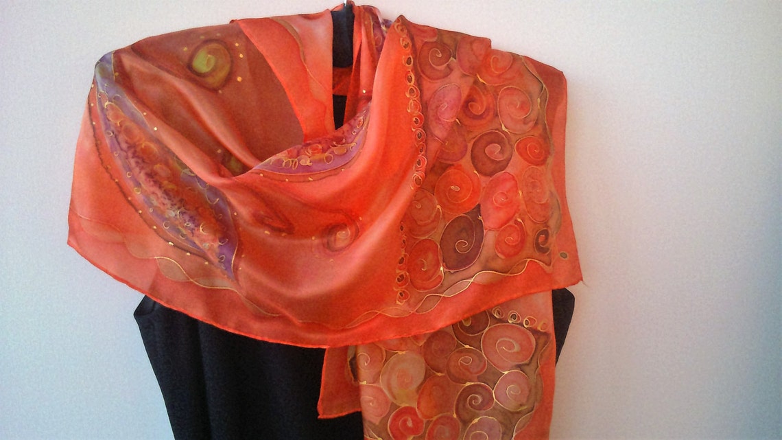 Orange Hand Painted Fashion Silk Scarf for Ladies. Orange - Etsy