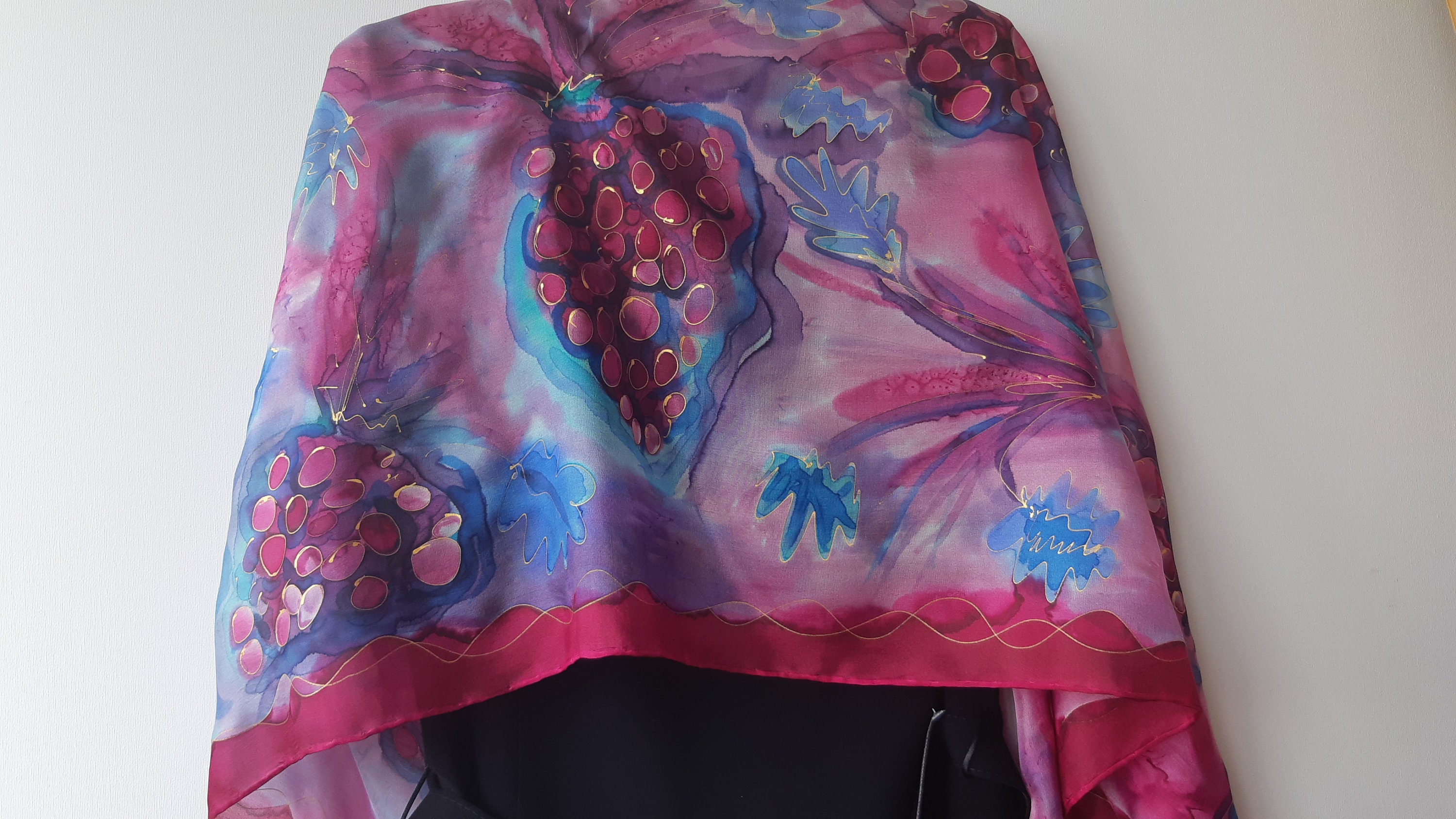 Grapes Hand Painted Silk Scarf for Ladies. Silk Art. Fruit Scarf ...