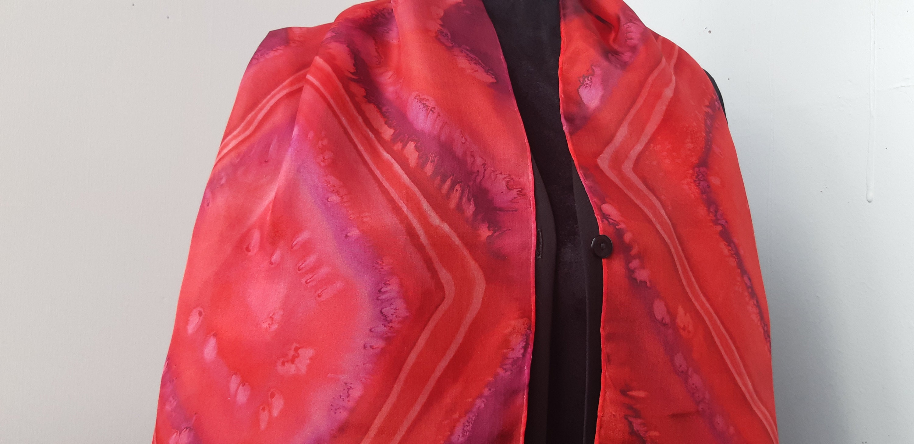 Red Hand Painted Silk Scarf for Ladies. Red, Plum, Burgundy. 14 X 51 in ...