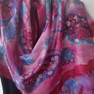 Grapes Hand Painted Silk Scarf for Ladies. Silk Art. Fruit Scarf ...