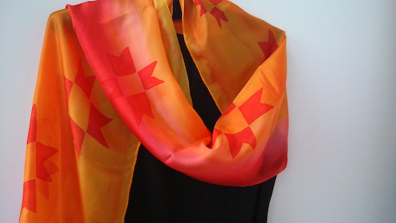 Red Hand Painted Silk Scarf. Star Design in Red Terracota - Etsy