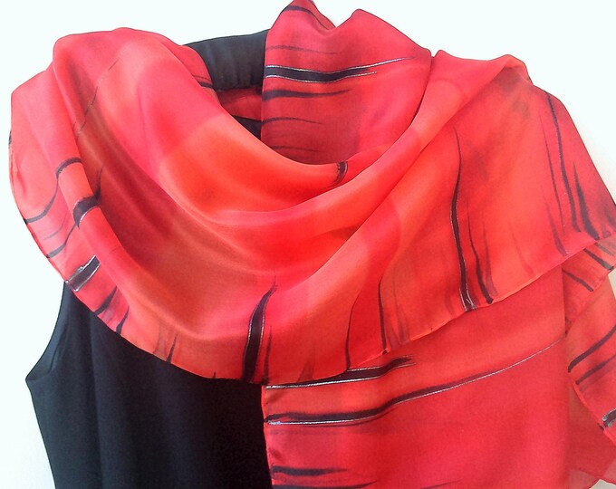 Red Hand Painted Silk Scarf. 18x71 Inch Long Red and Black - Etsy
