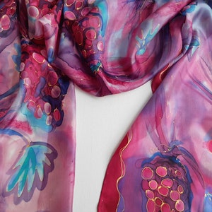 Grapes Hand Painted Silk Scarf for Ladies. Silk Art. Fruit Scarf ...
