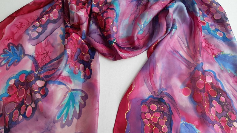 Grapes Hand Painted Silk Scarf for Ladies. Silk Art. Fruit Scarf ...