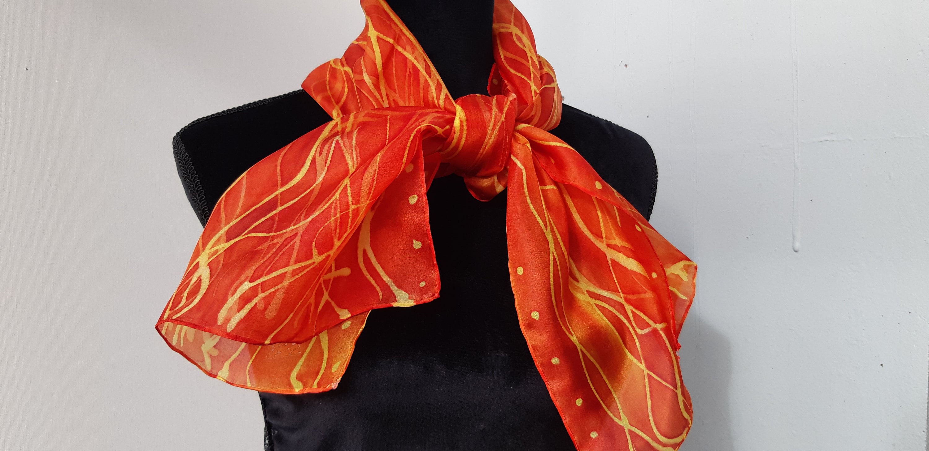 Orange Hand Painted Fashion Silk Scarf for Ladies. Orange, Red, Yellow ...
