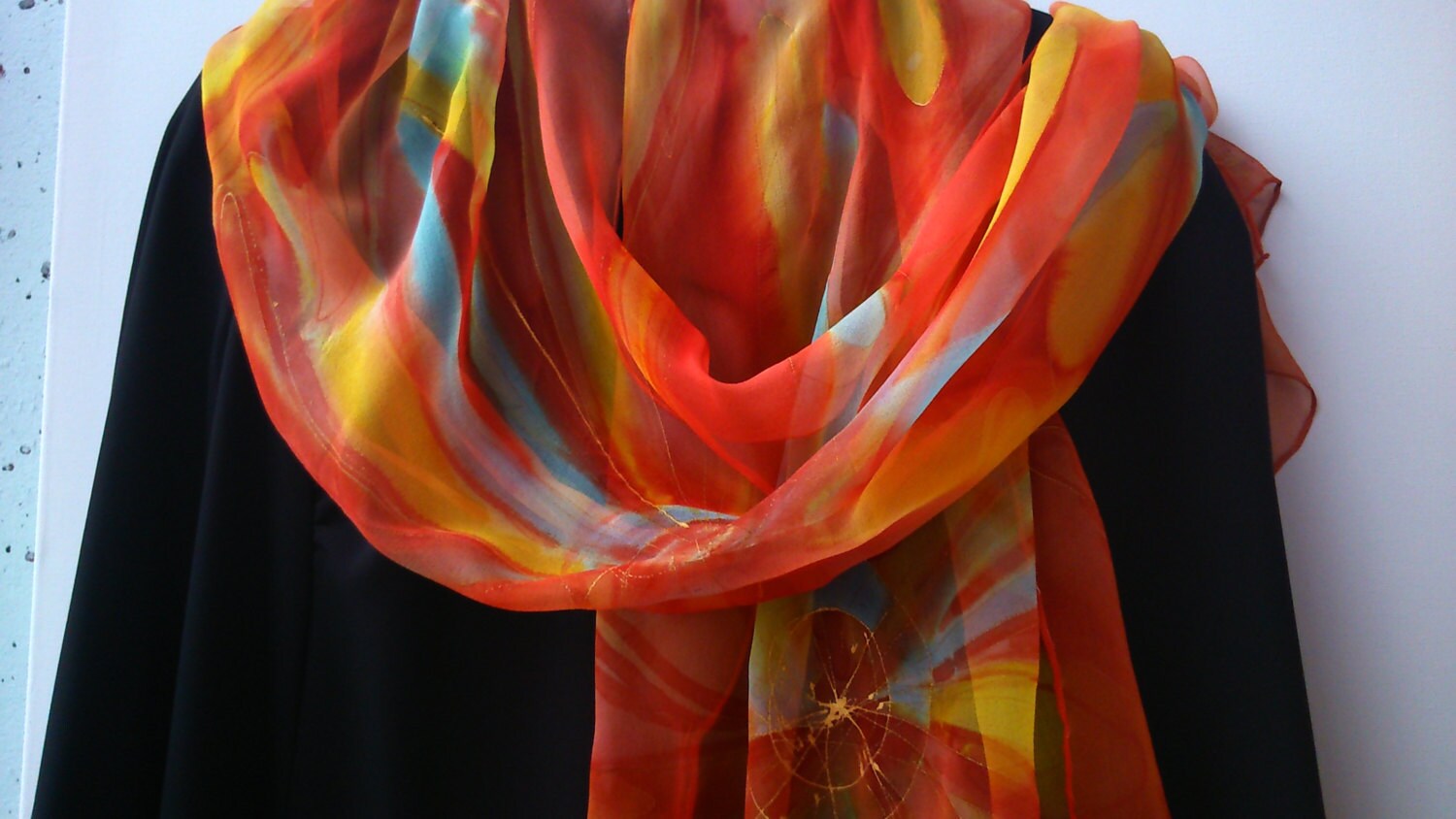 Red Hand Painted Chiffon Scarf for Ladies. Ray of Sunshine Abstract ...