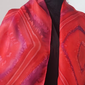 Red Hand Painted Silk Scarf for Ladies. Red, Plum, Burgundy. 14 X 51 in ...