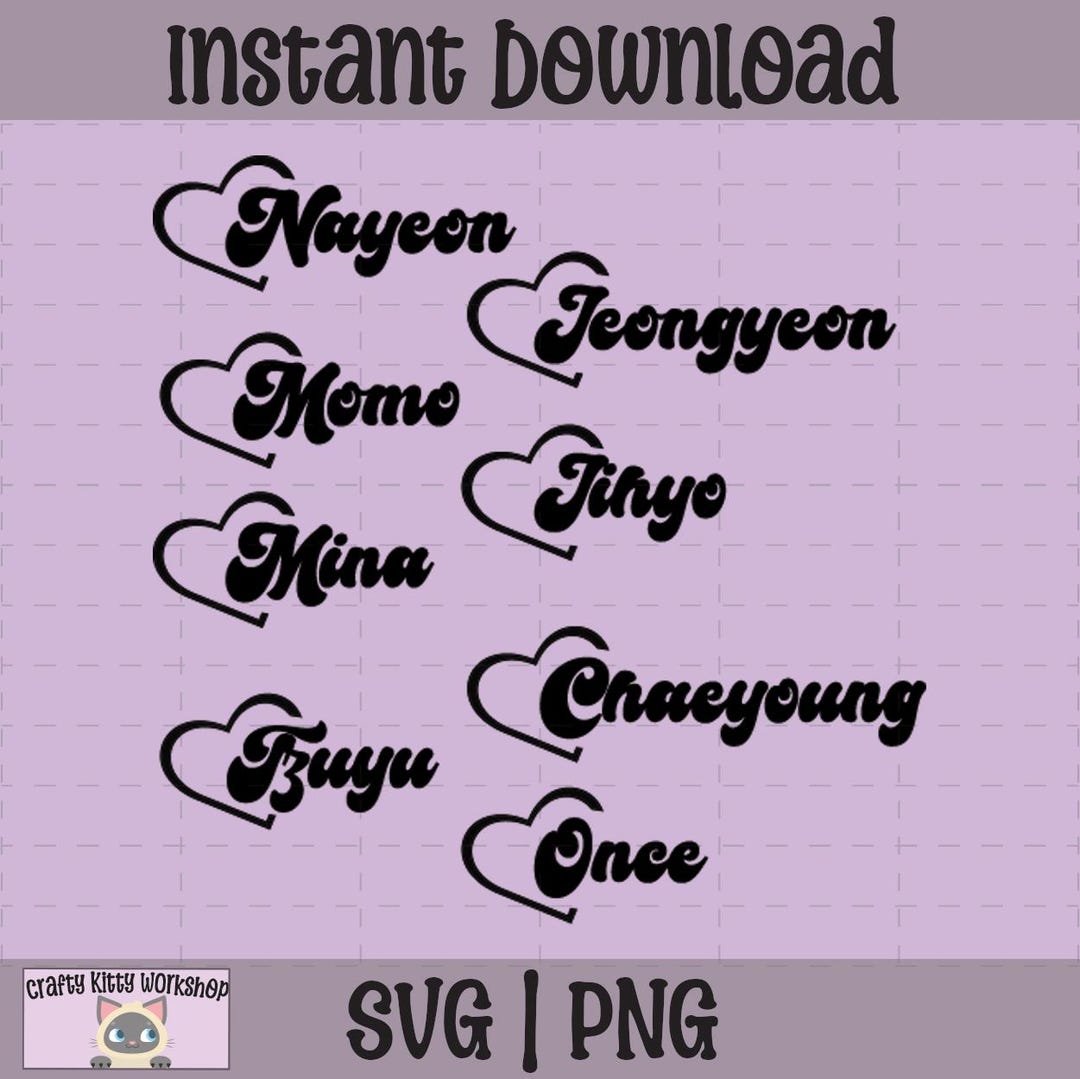 Twice Member's Names With Hearts SVG, PNG File - Etsy