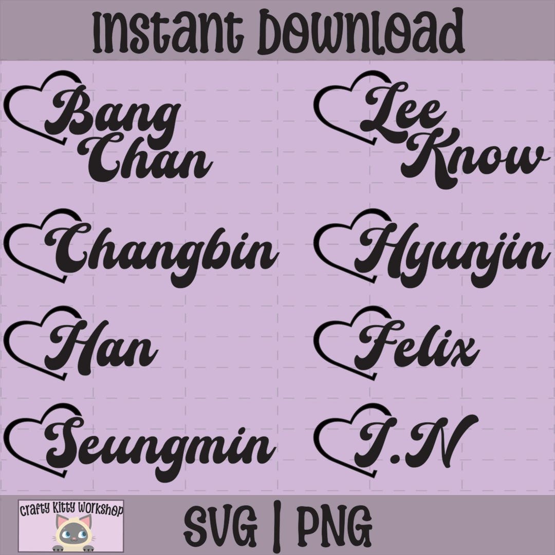 Stray Kids SKZ Member Names With Hearts SVG, PNG File - Etsy