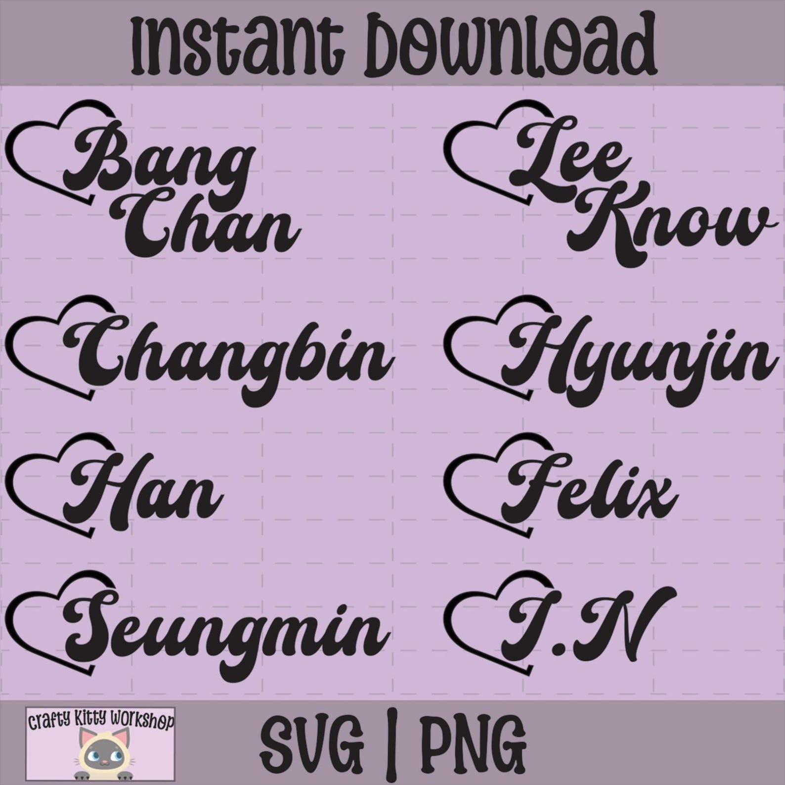 Stray Kids SKZ Member Names With Hearts SVG, PNG File - Etsy