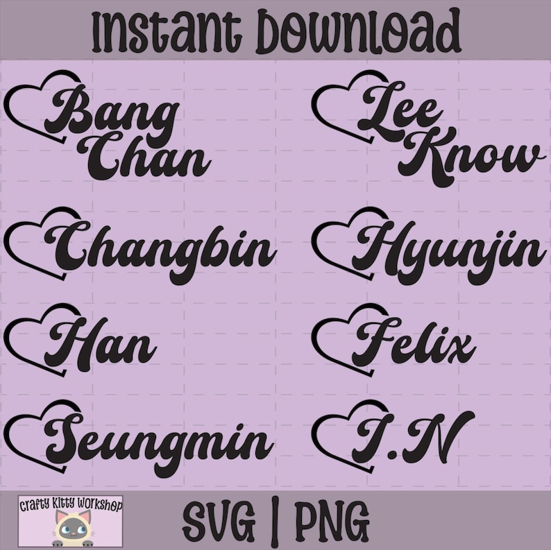 Stray Kids SKZ Member Names With Hearts SVG, PNG File - Etsy