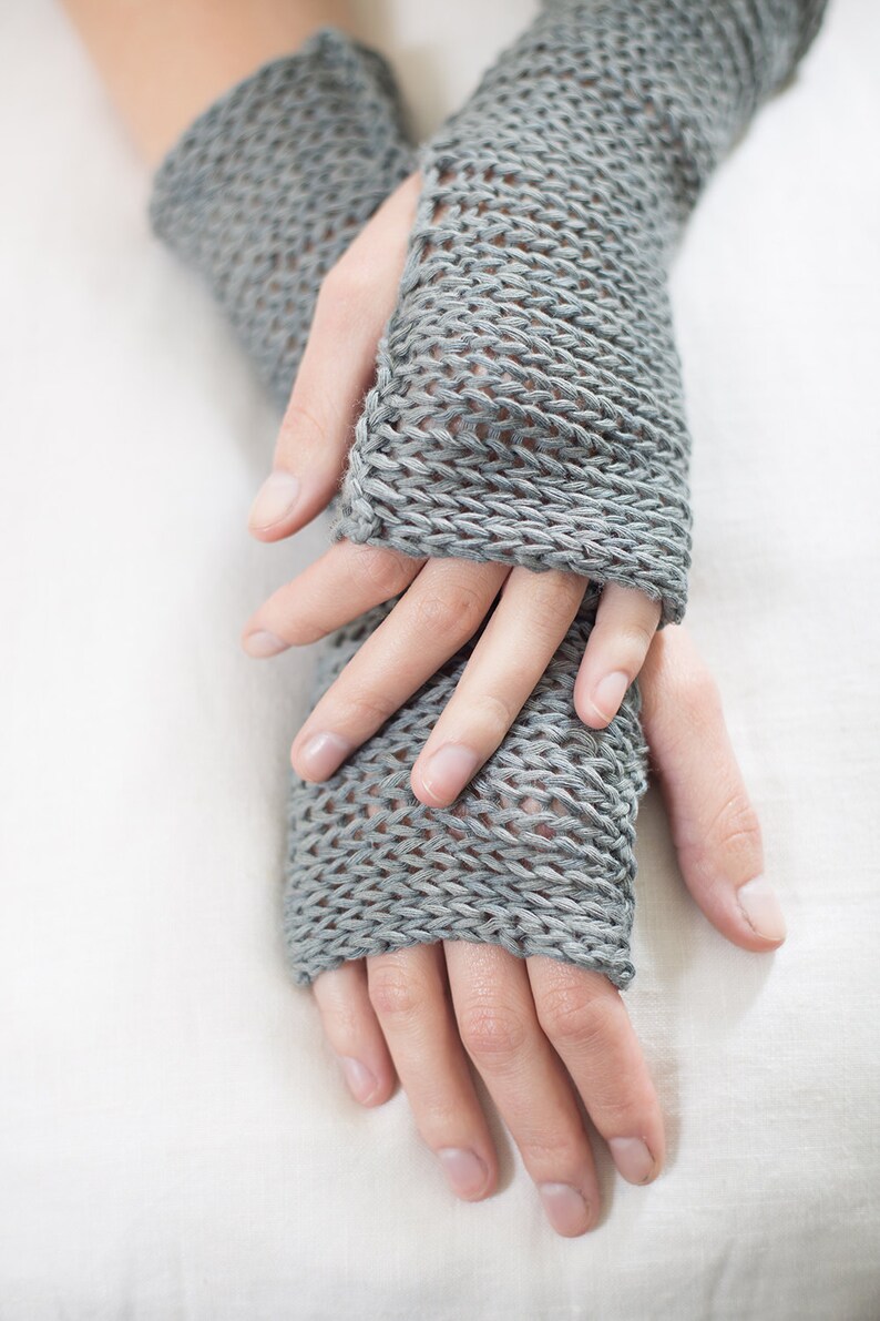 Grey Fingerless Gloves Hand Knit Long Fingerless Gloves - Etsy