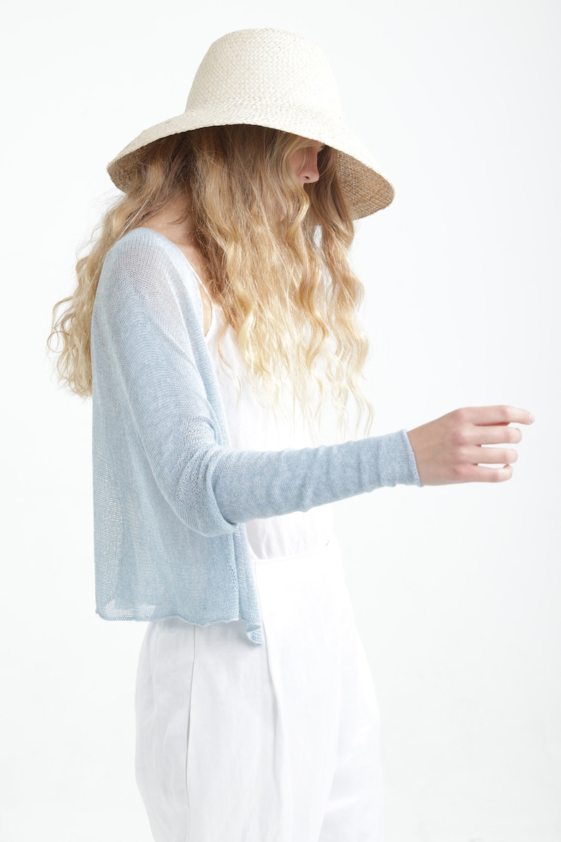 Light Aqua Blue Open Cardigan Bolero, Light Soft Resort Wear, Evening ...