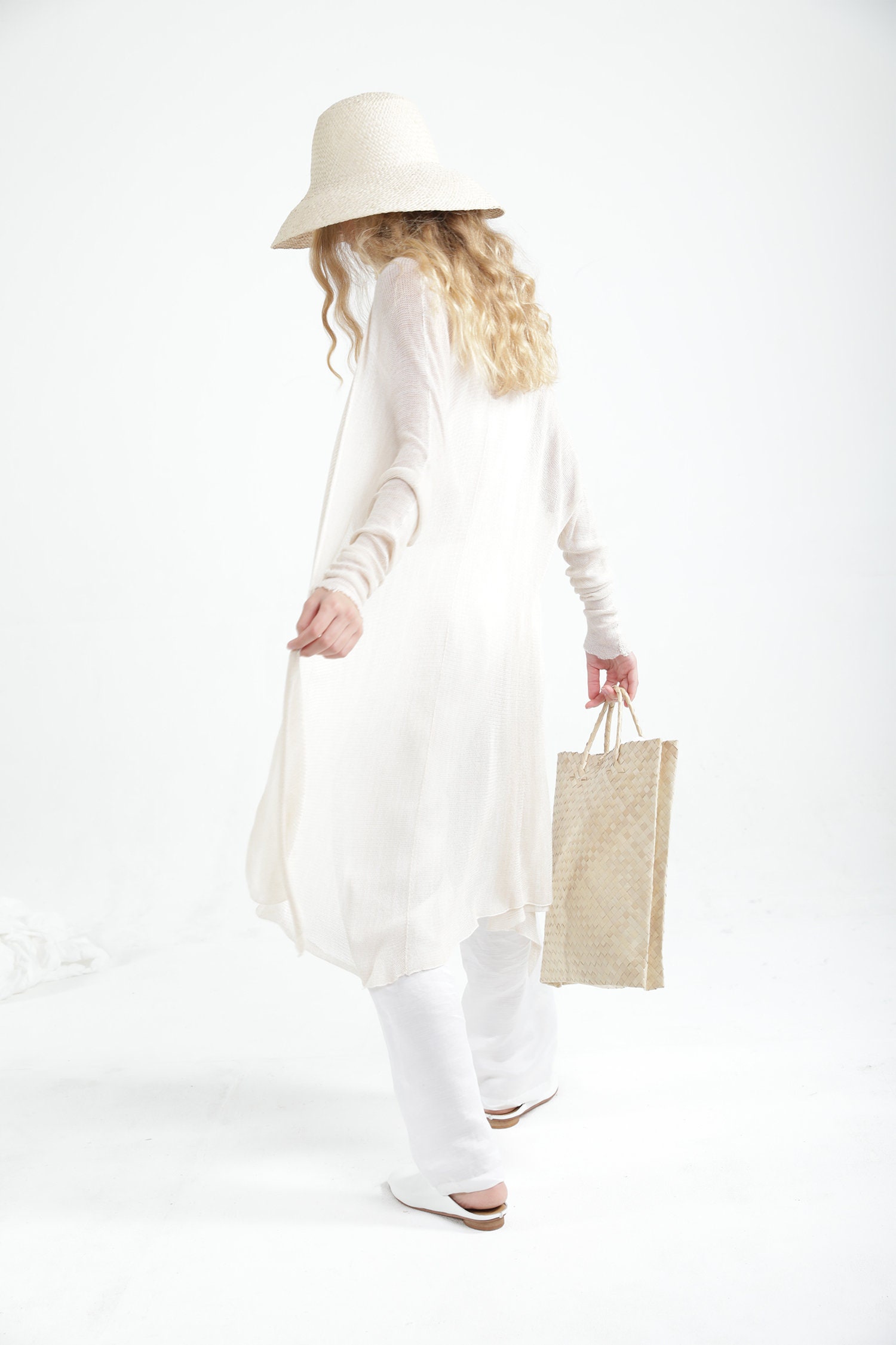 White Long-line Hand Knit Cardigan Long Sleeve Light | Etsy