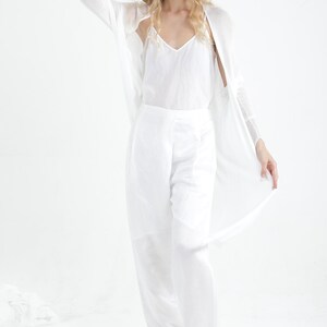 White Long-line Hand Knit Cardigan, Long Sleeve Light Cardigan, Organic ...