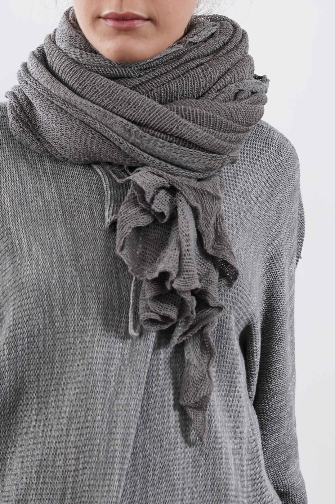 Pashmina Shawl, Women Knit Grey Scarf, Gray Head Scarf, Hair Scarf ...