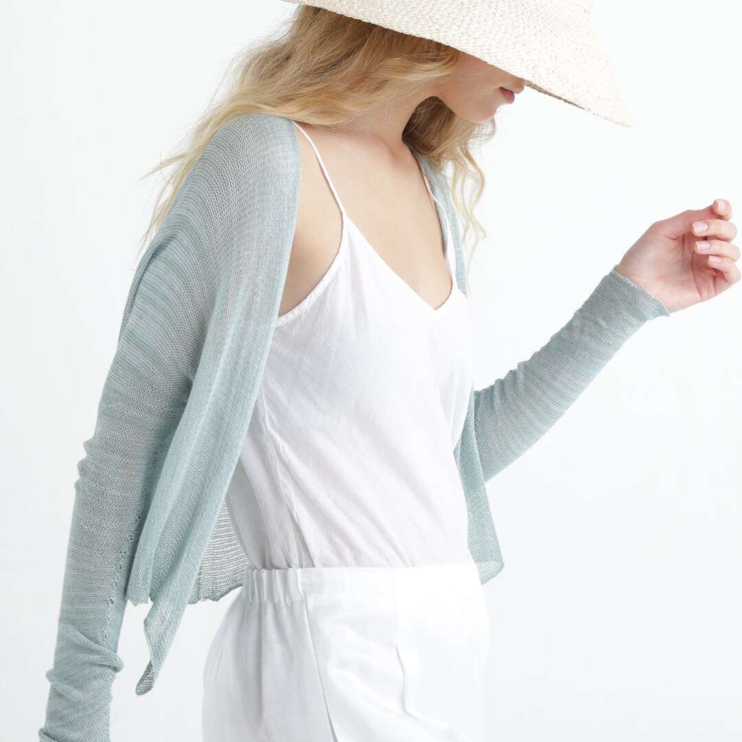 Hand Knitted Teal Cardigan, Short Open Cardigan Sweater, Sheer Wedding ...
