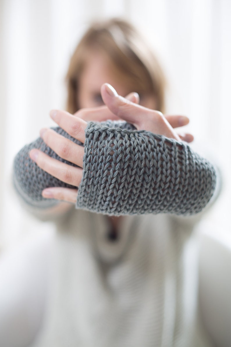 Grey Fingerless Gloves Hand Knit Long Fingerless Gloves - Etsy