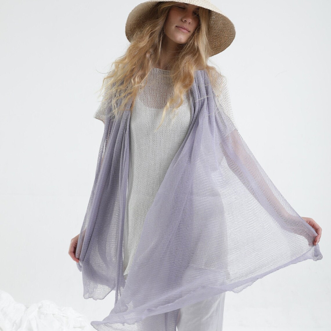 Flowy Lavender Shawl Wrap Long Soft Eyelet Scarf Delicate | Etsy