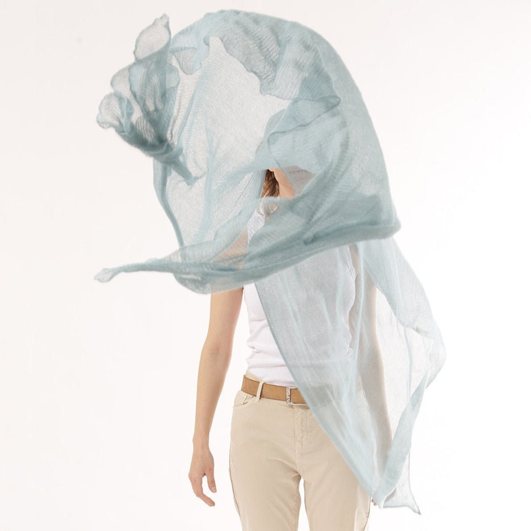 Big Sheer Aqua Scarf Light Blue Women Knitted Scarf Fresh - Etsy