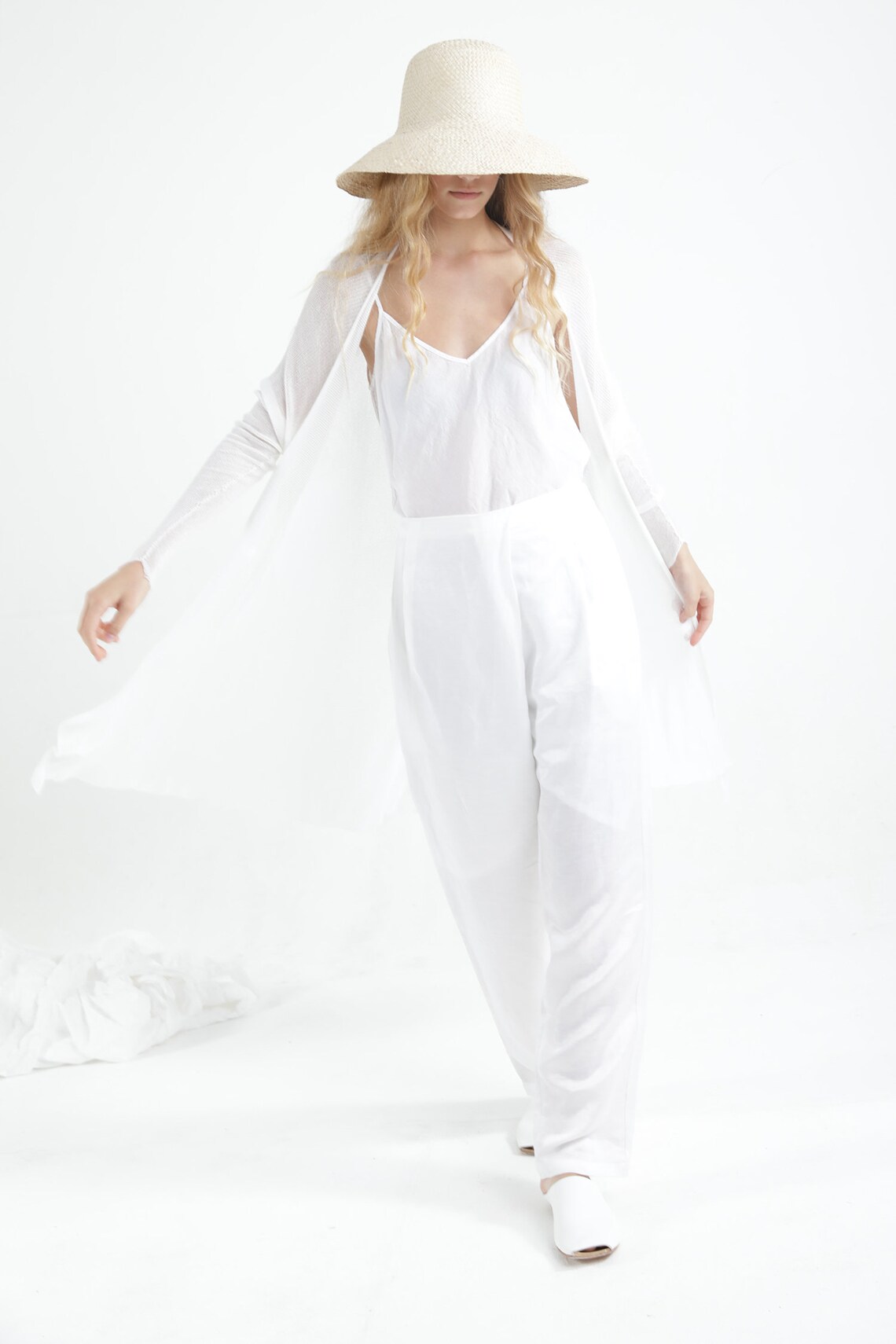 White Long-line Hand Knit Cardigan Long Sleeve Light | Etsy