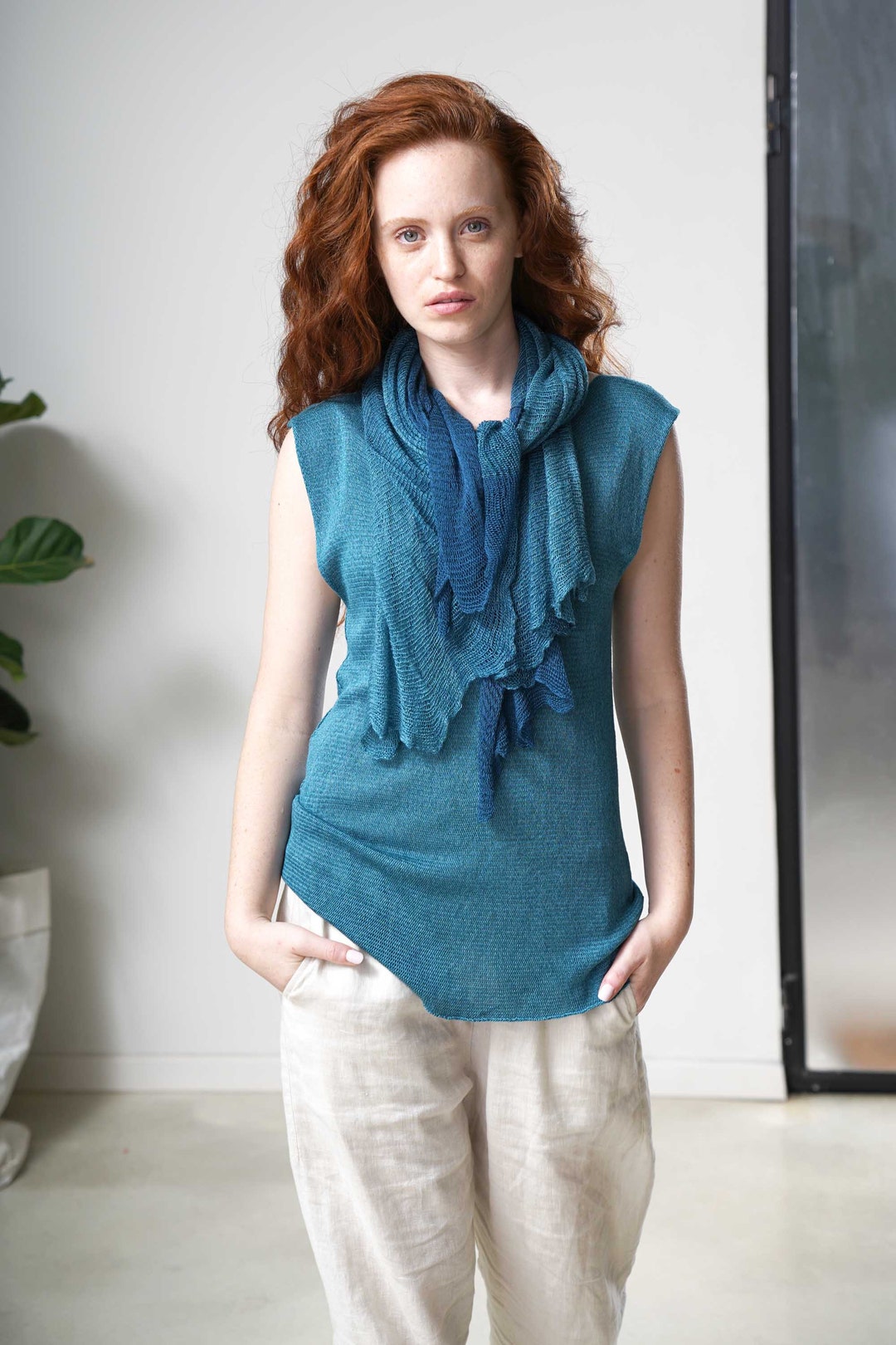 Light Blue Turquoise Ombre Aqua Sheer Wrap Scarf, Women's Knitted Scarf ...