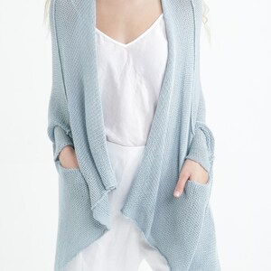 Light Blue Hand Knit Wrap Cardigan, Soft Summer Spring Knit Cardigan ...