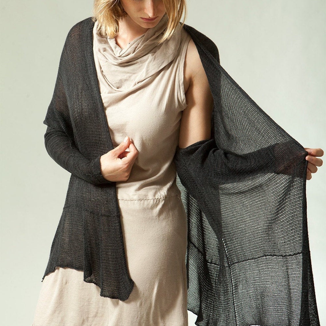 Black Sheer Knitted Cardigan Hand Knit Organic Bamboo Top | Etsy