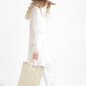 White Long-line Hand Knit Cardigan, Long Sleeve Light Cardigan, Organic ...