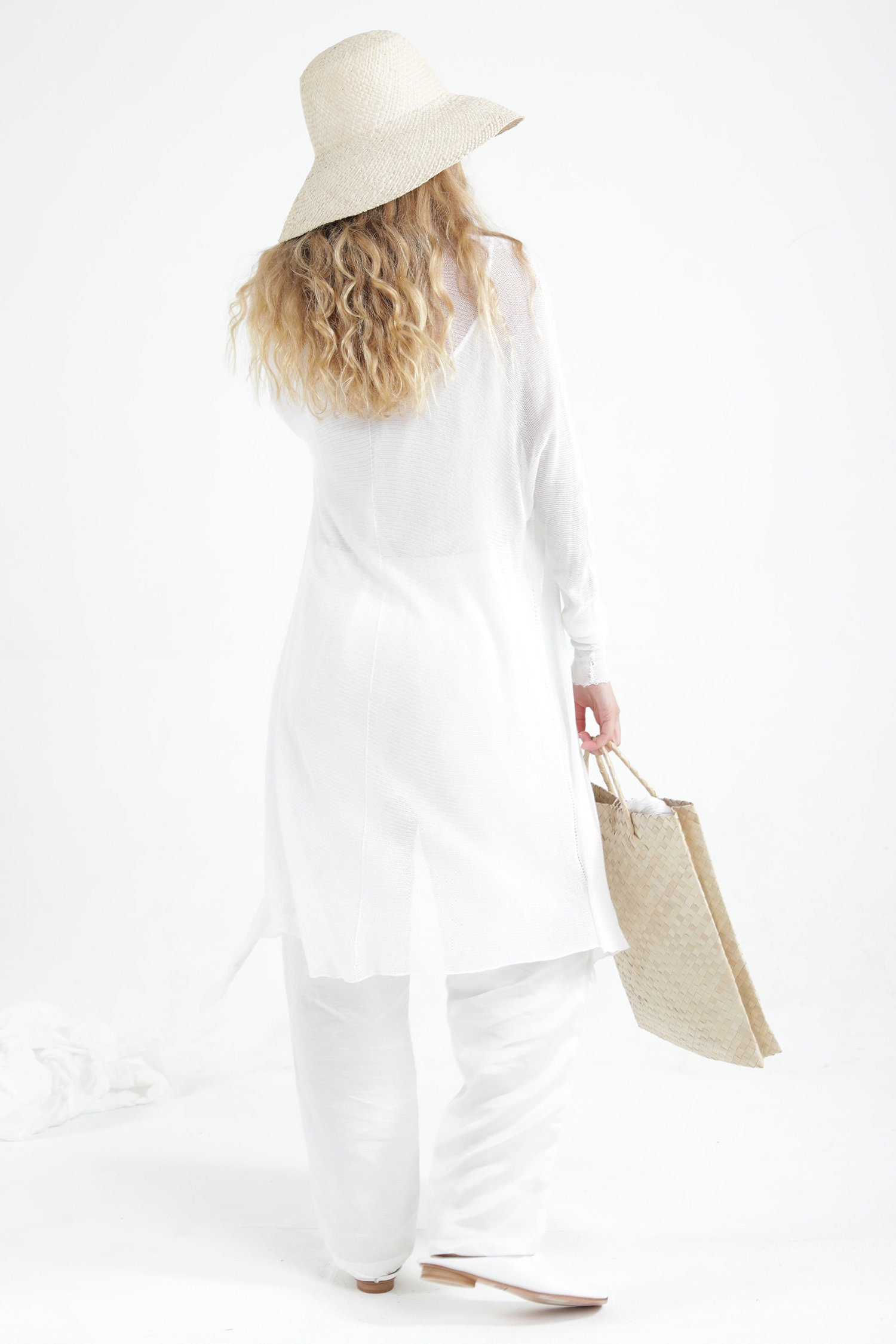 White Long-line Hand Knit Cardigan Long Sleeve Light | Etsy