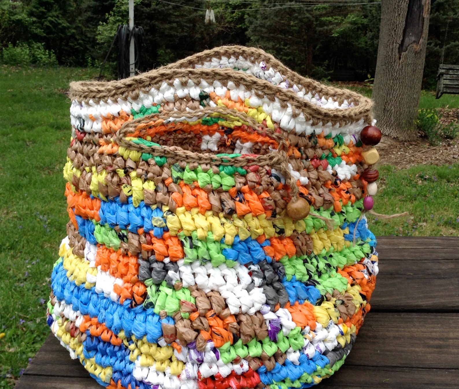 Multicolored Plarn Purse Tote Crocheted With Plastic Bags, Jute and ...