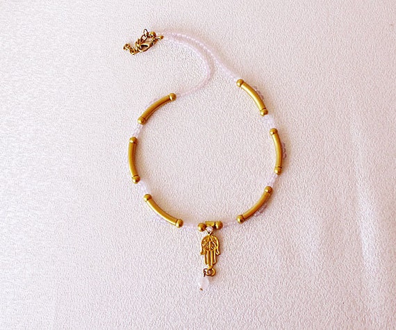 Pink Quartz Necklace Gold Hamsa Statement Necklace Jewelry - Etsy