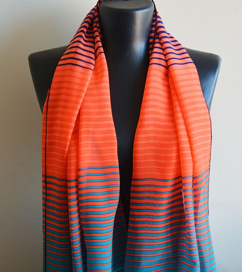 Stripe Print Silk Scarf, Rectangular Neck Scarf, Women , Long Scarf ...