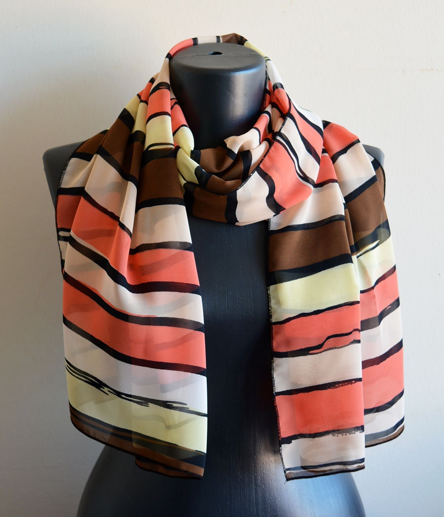 Silk Scarf Rectangular Neck Scarf Women Long Scarf Stripe - Etsy