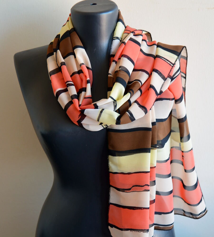 Silk Scarf Rectangular Neck Scarf Women Long Scarf Stripe - Etsy