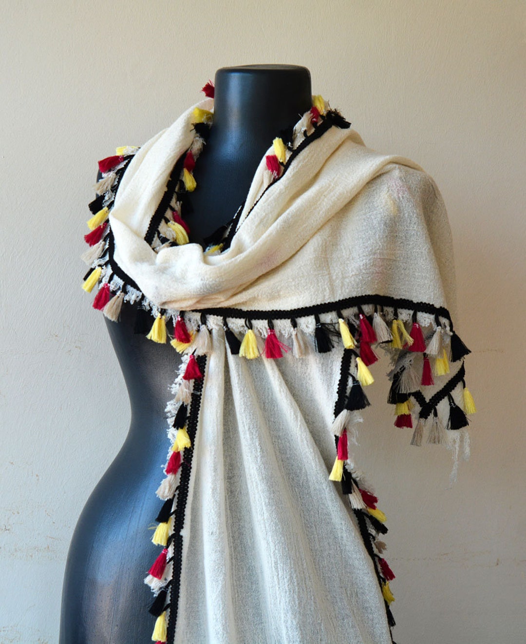 Organic Cotton Scarf, Soft Natural Color, Rectangular Fringed Scarves ...