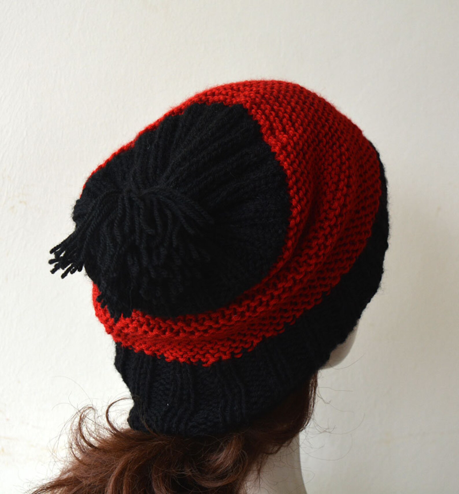 Knit Hat Winter Hat, Red and Black, Winter Women Hats, Beanie Hat ...